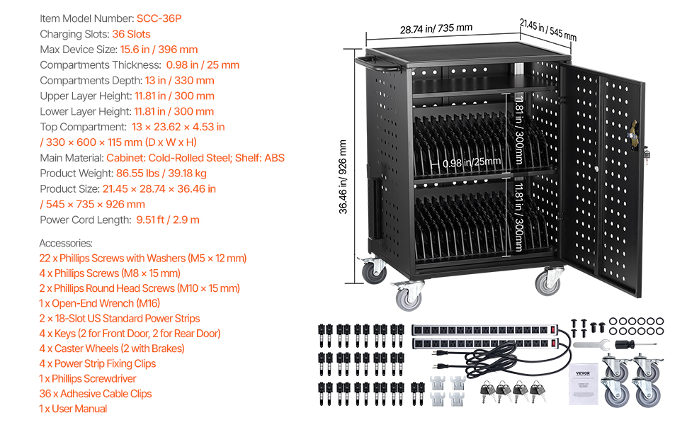 VEVOR Charging Cart, 36 Device Mobile Charging Station, Up to 15.6 in ...