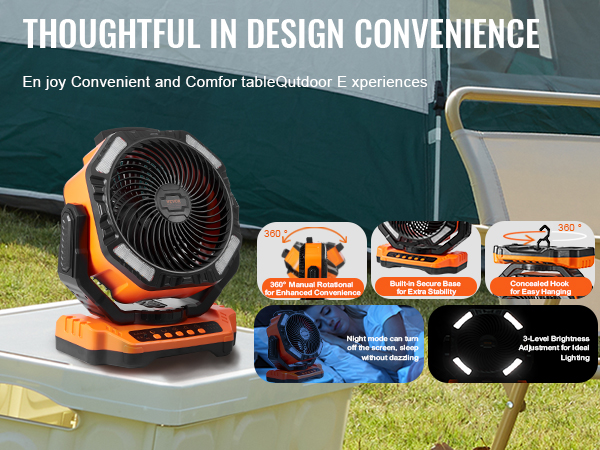 VEVOR Portable Fan Rechargeable 13 inch, Battery Powered Fan with LED ...