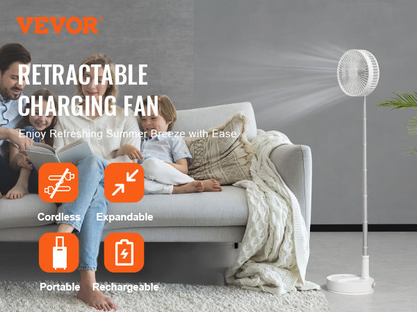 VEVOR 8 Inch Foldable Oscillating Standing Fan with Remote Control, 4 ...