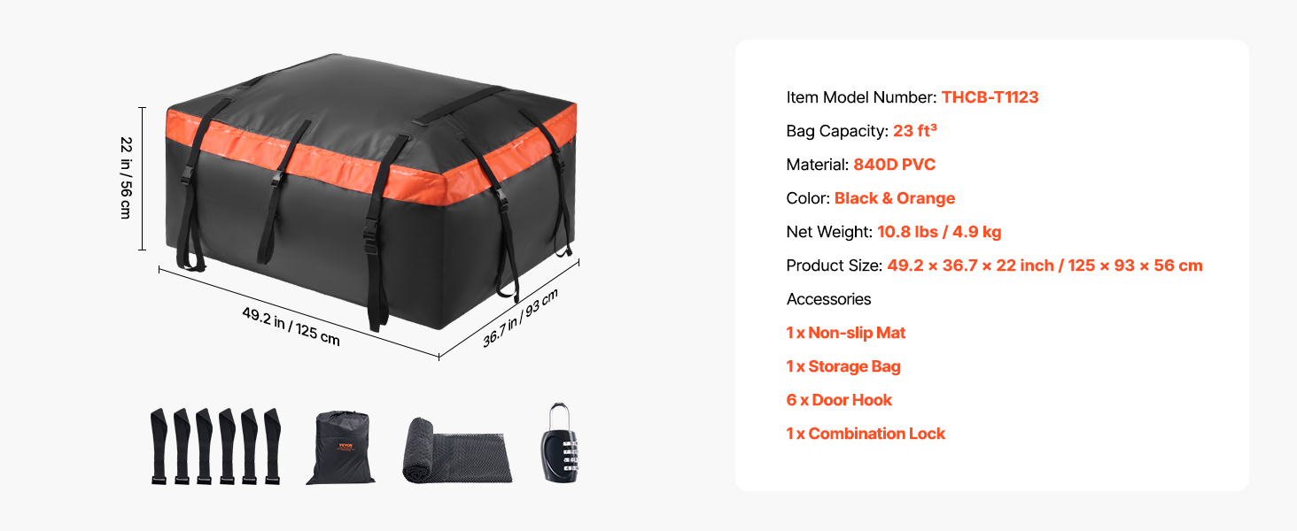 Car Rooftop Cargo Carrier Bag 23 Cubic Feet 840D PVC Car Roof Luggage ...