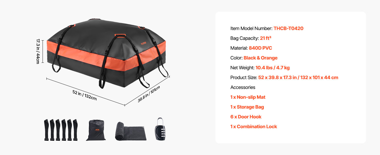 VEVOR Car Rooftop Cargo Carrier Bag 21 Cubic Feet Roof Cargo Carrier ...