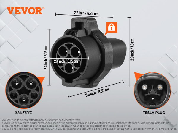 VEVOR J1772 to Tesla Charger Adapter, 80 Amp 240V AC, SAE J1772 EV ...