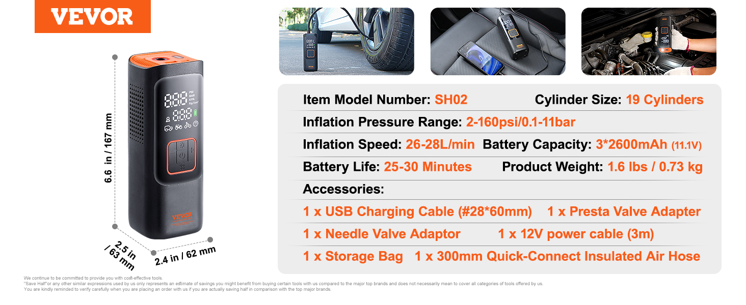 VEVOR Tire Inflator Portable Air Compressor 7800mAh 3.7V 2X Faster ...