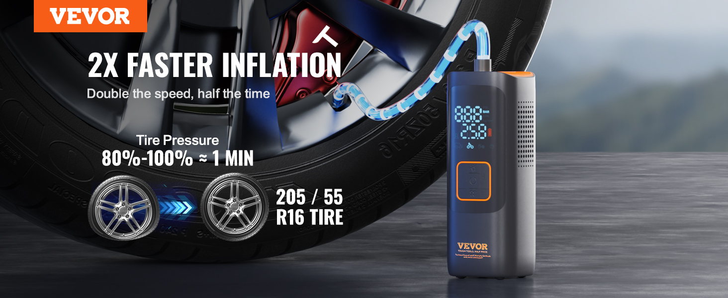 VEVOR Tire Inflator Portable Air Compressor 7800mAh 3.7V 2X Faster ...