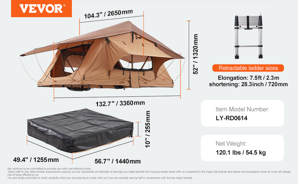 VEVOR Rooftop Tent Hard Shell 2-3 Person Waterproof for Jeep SUV Truck ...