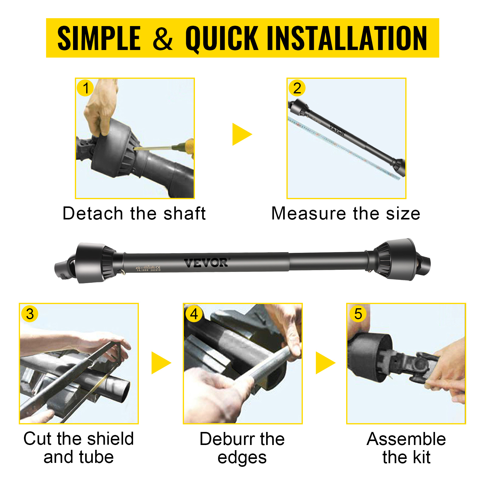 VEVOR PTO Shaft, 1-3/8" PTO Drive Shaft, 6 Spline End and Round ...