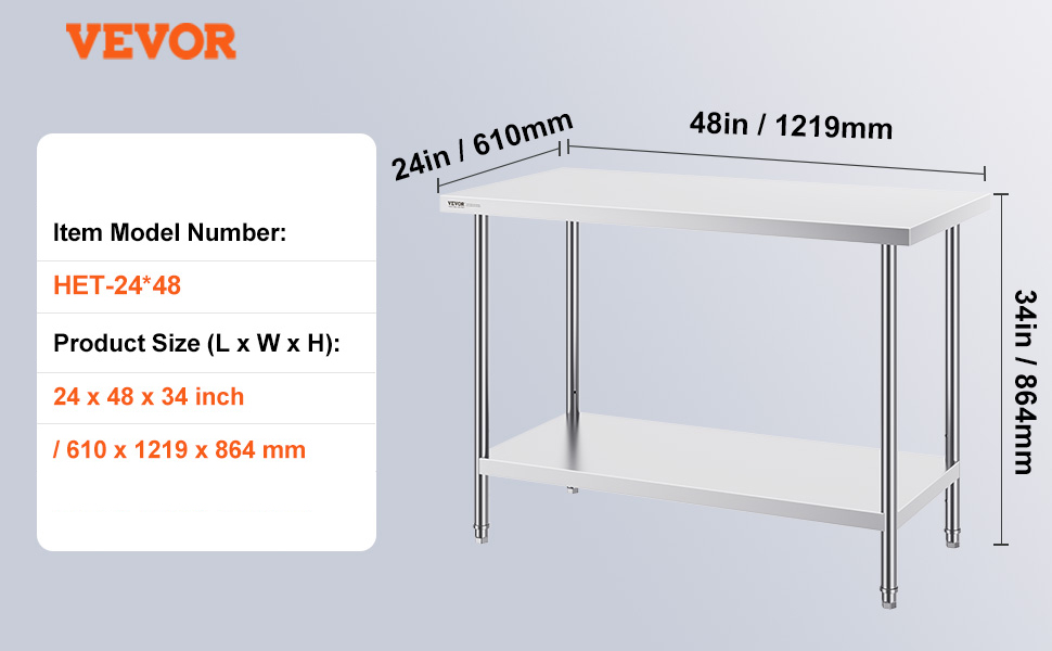 VEVOR Stainless Steel Work Prep Table Commercial Worktable Food Prep ...