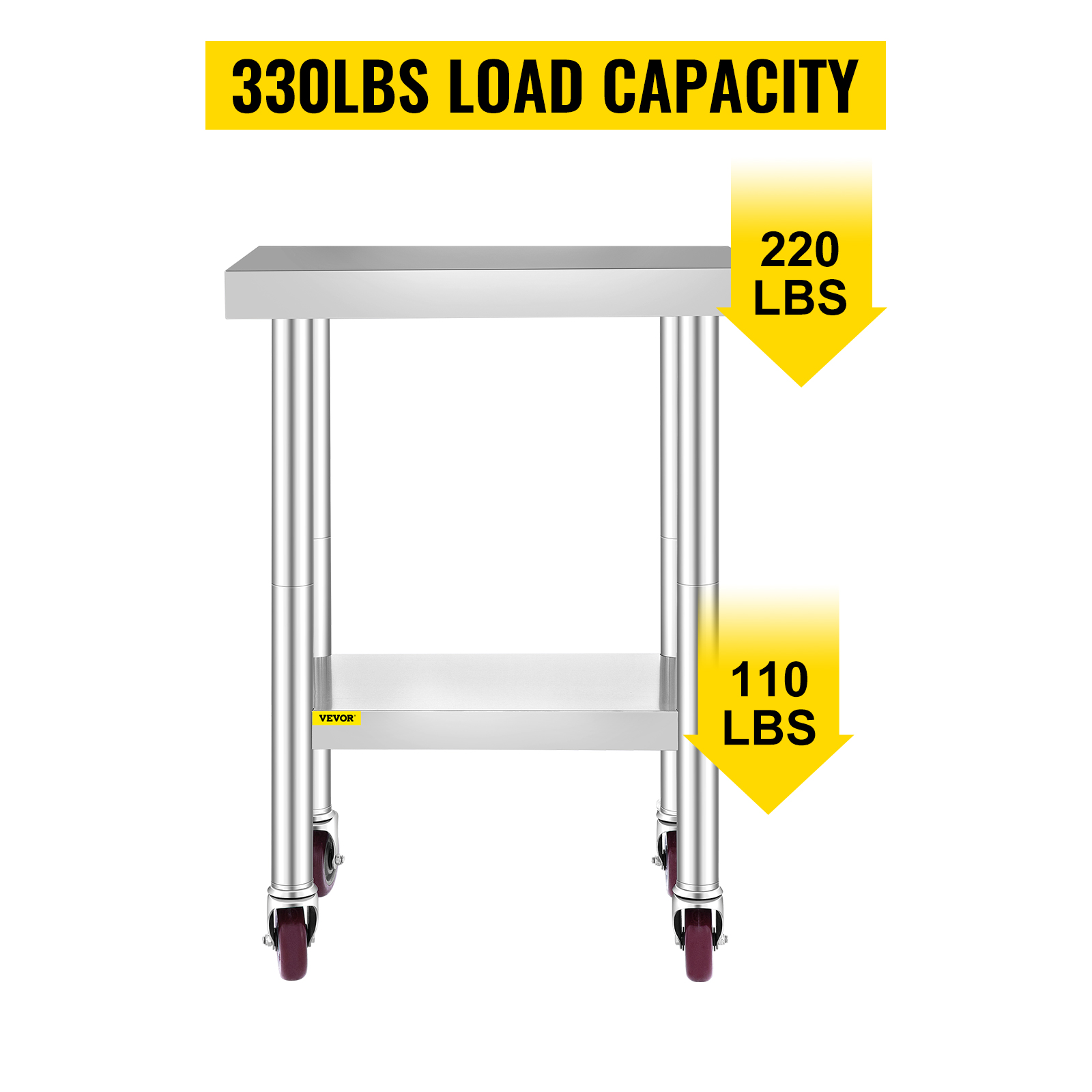 VEVOR 24x18x34 Inch Stainless Steel Work Table 3-Stage Adjustable Shelf ...