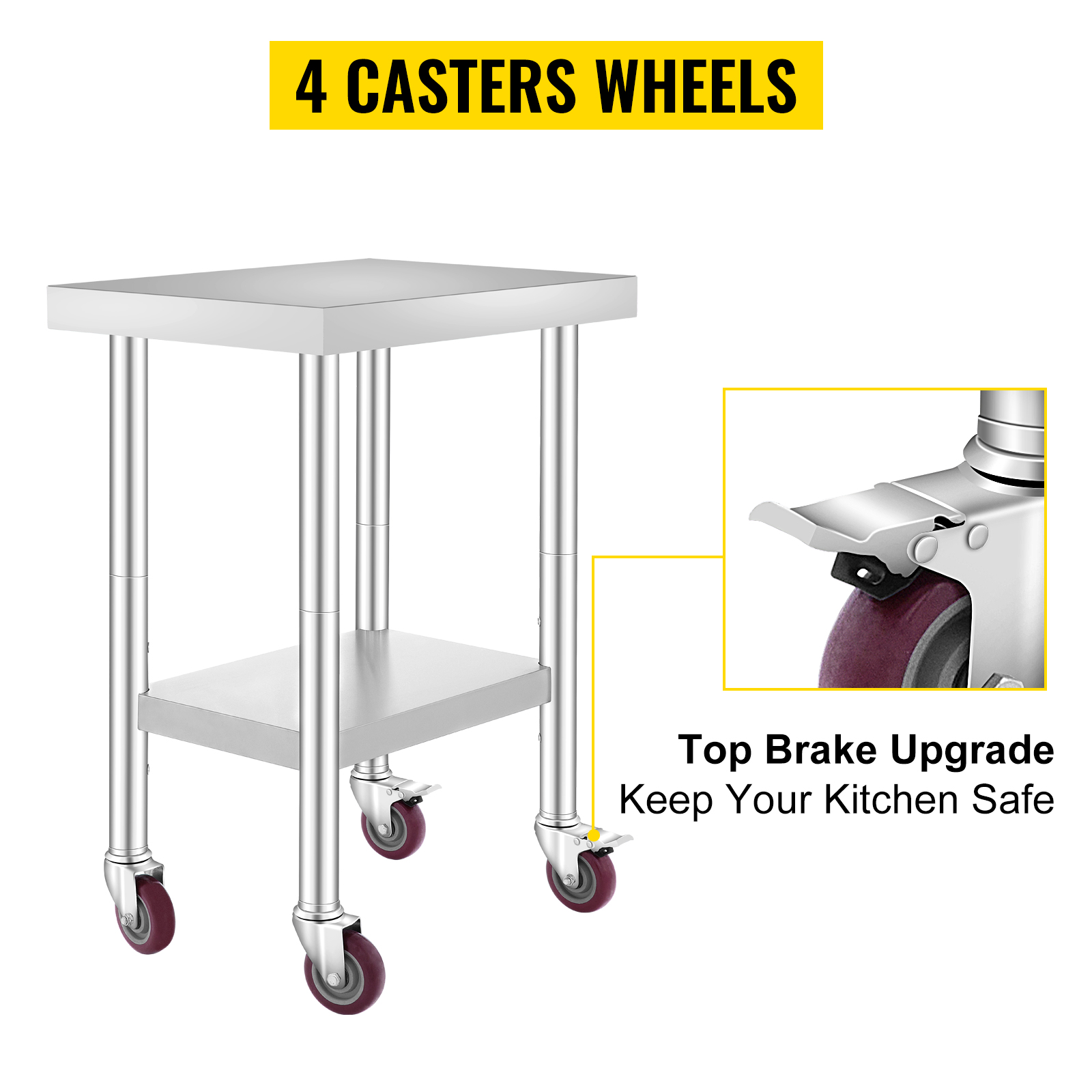 VEVOR 24x18x34 Inch Stainless Steel Work Table 3-Stage Adjustable Shelf ...