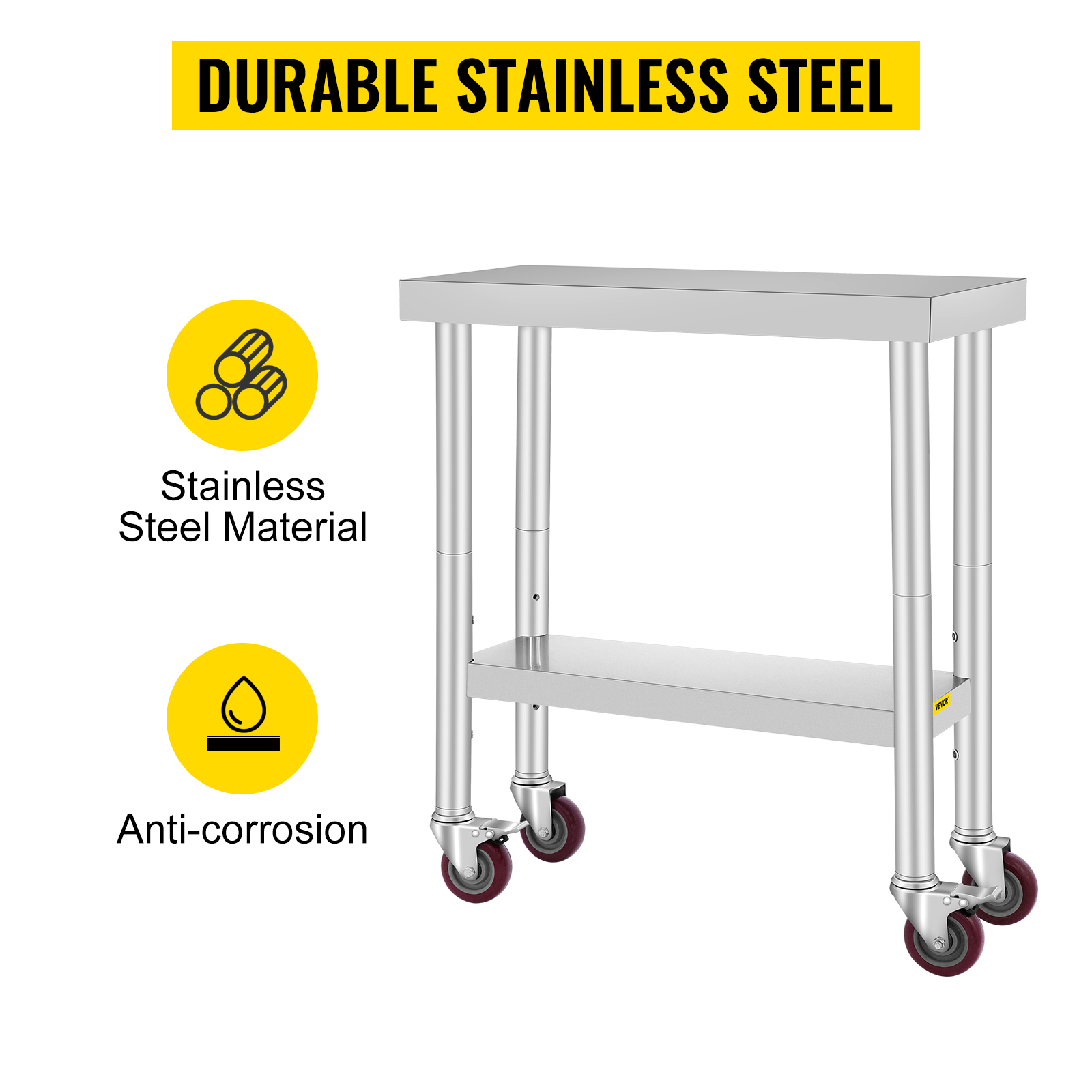 VEVOR 30x12x34 Inch Stainless Steel Work Table 3-Stage Adjustable Shelf ...