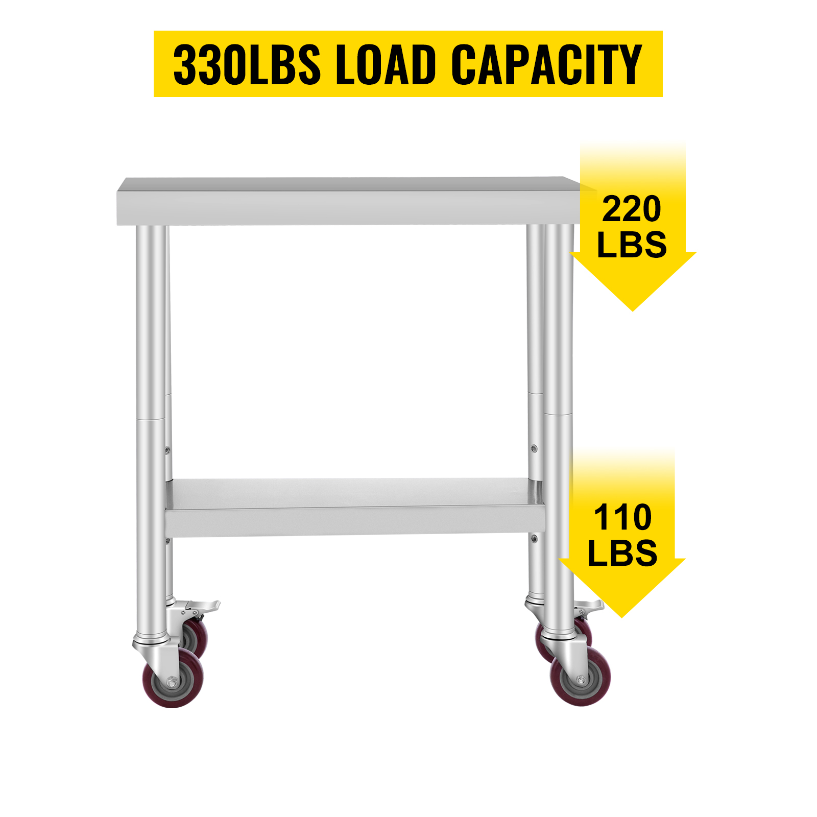 VEVOR 30x12x34 Inch Stainless Steel Work Table 3-Stage Adjustable Shelf ...