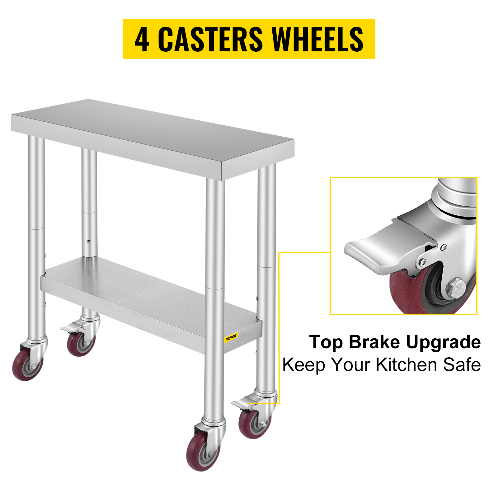 VEVOR 30x12x34 Inch Stainless Steel Work Table 3-Stage Adjustable Shelf ...