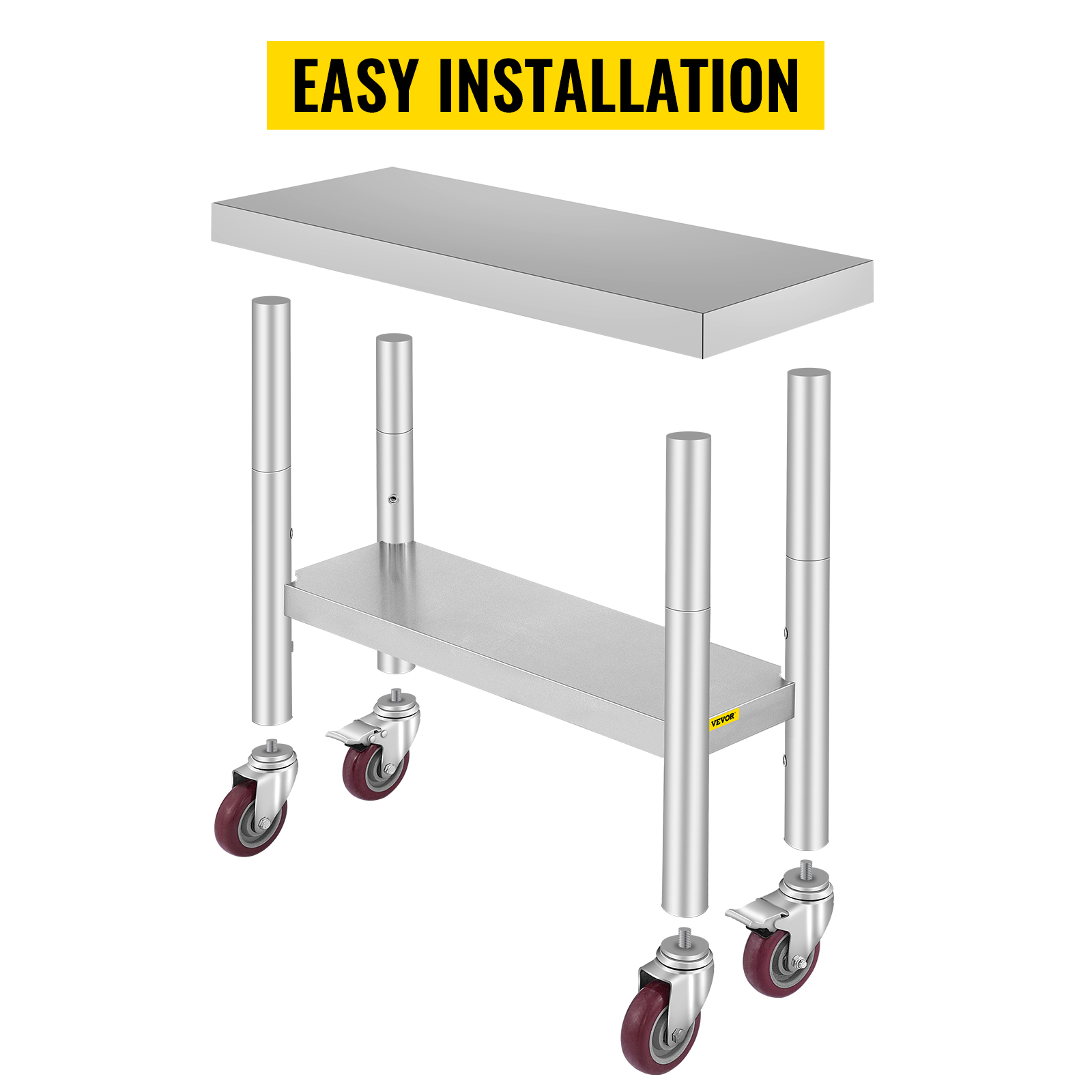 VEVOR 30x12x34 Inch Stainless Steel Work Table 3-Stage Adjustable Shelf ...