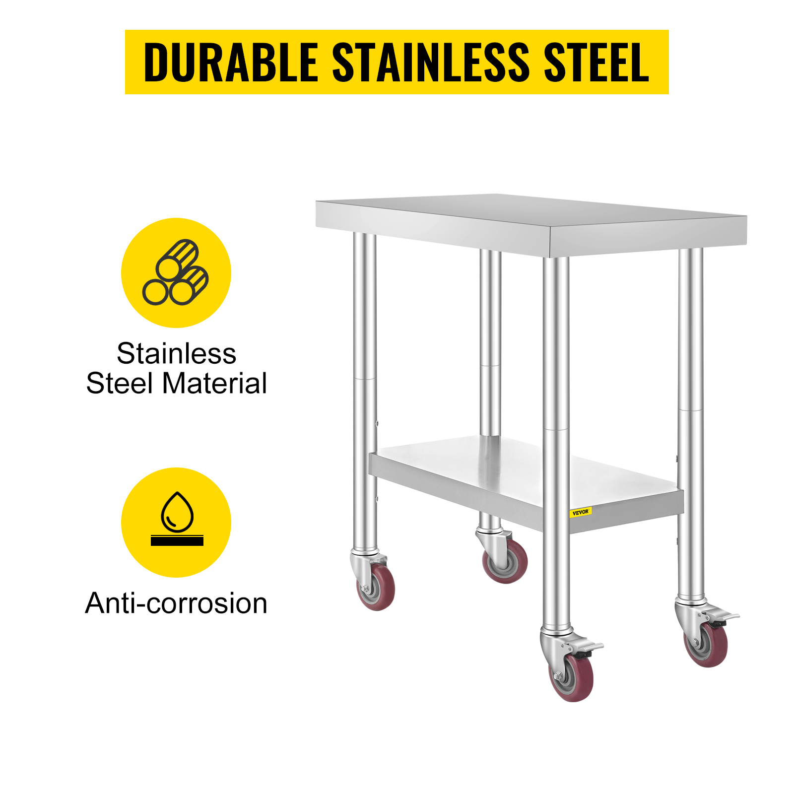 VEVOR 30x18x34 Inch Stainless Steel Work Table 3-Stage Adjustable Shelf ...