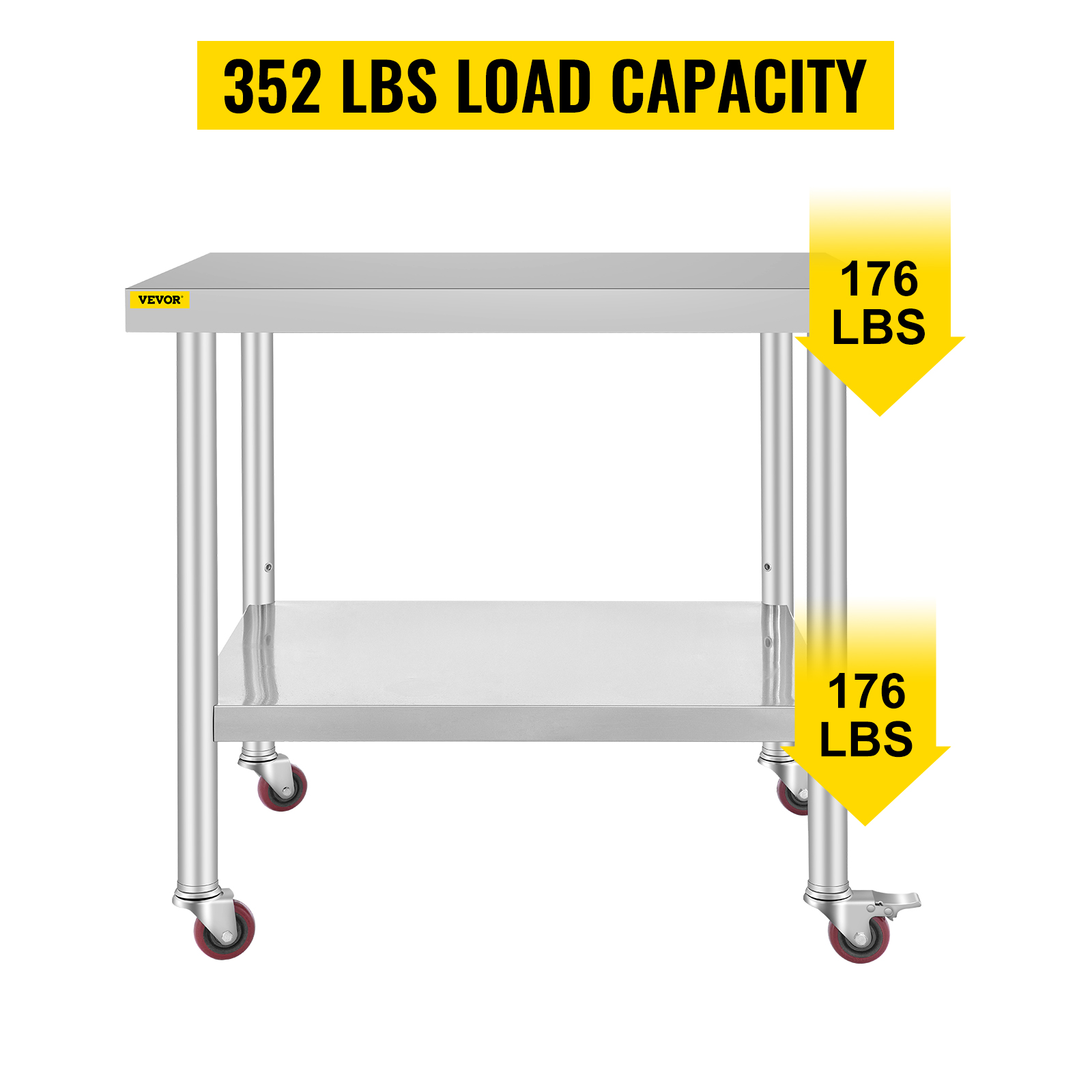 VEVOR 30x36x34 Inch Stainless Steel Work Table 3-Stage Adjustable Shelf ...