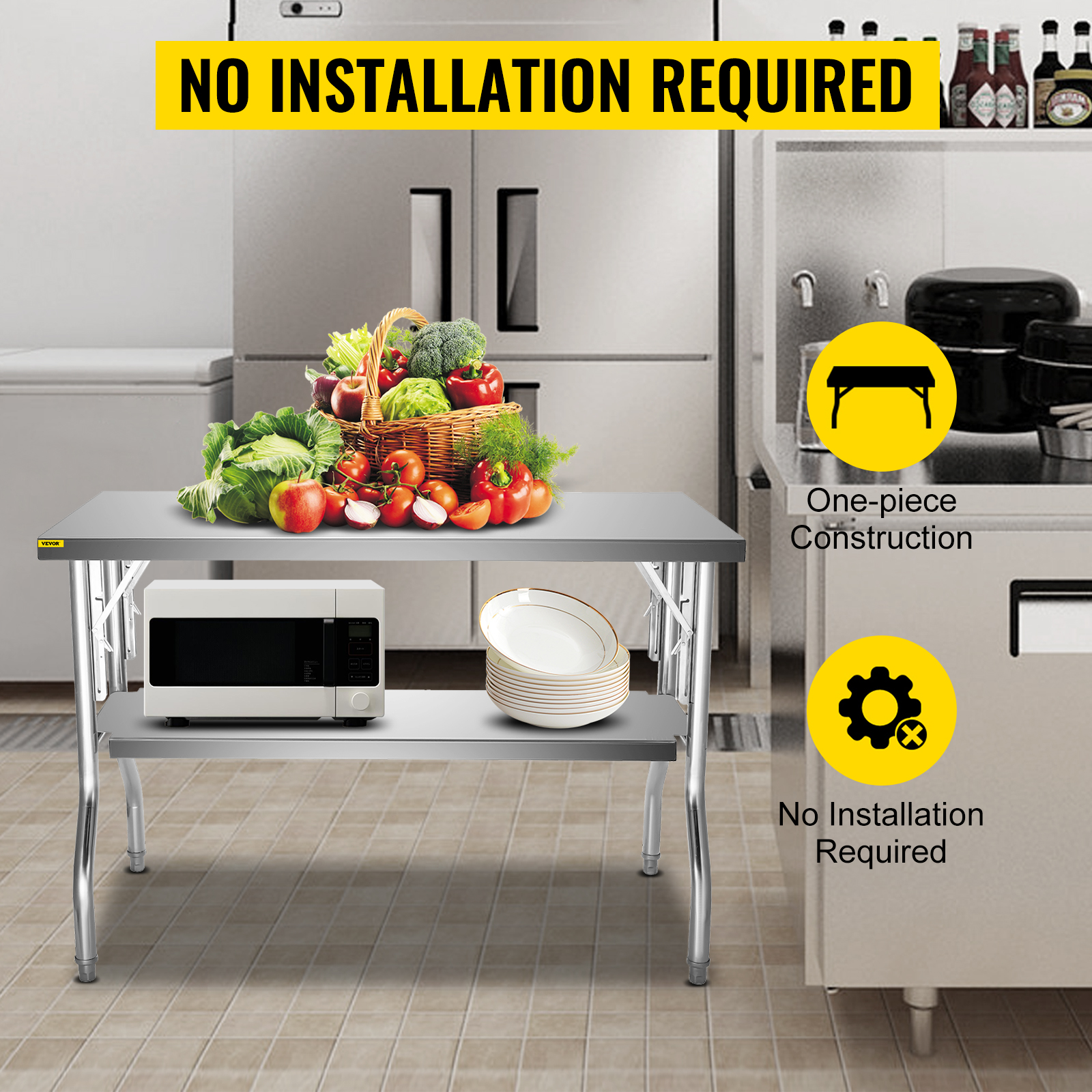 VEVOR Commercial Worktable Workstation 48x30 Inch Folding Commercial ...