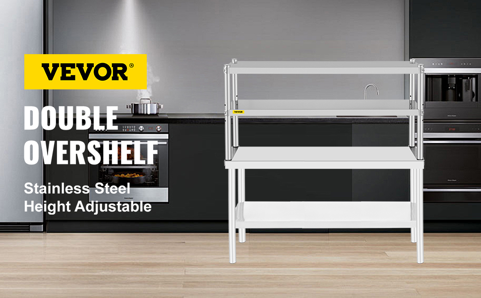 VEVOR Double Overshelf, Double Tier Stainless Steel Overshelf, 48 x 12 ...
