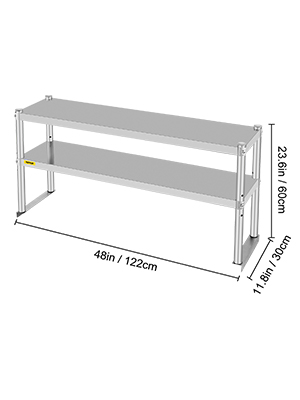 VEVOR Double Overshelf, Double Tier Stainless Steel Overshelf, 48 x 12 ...