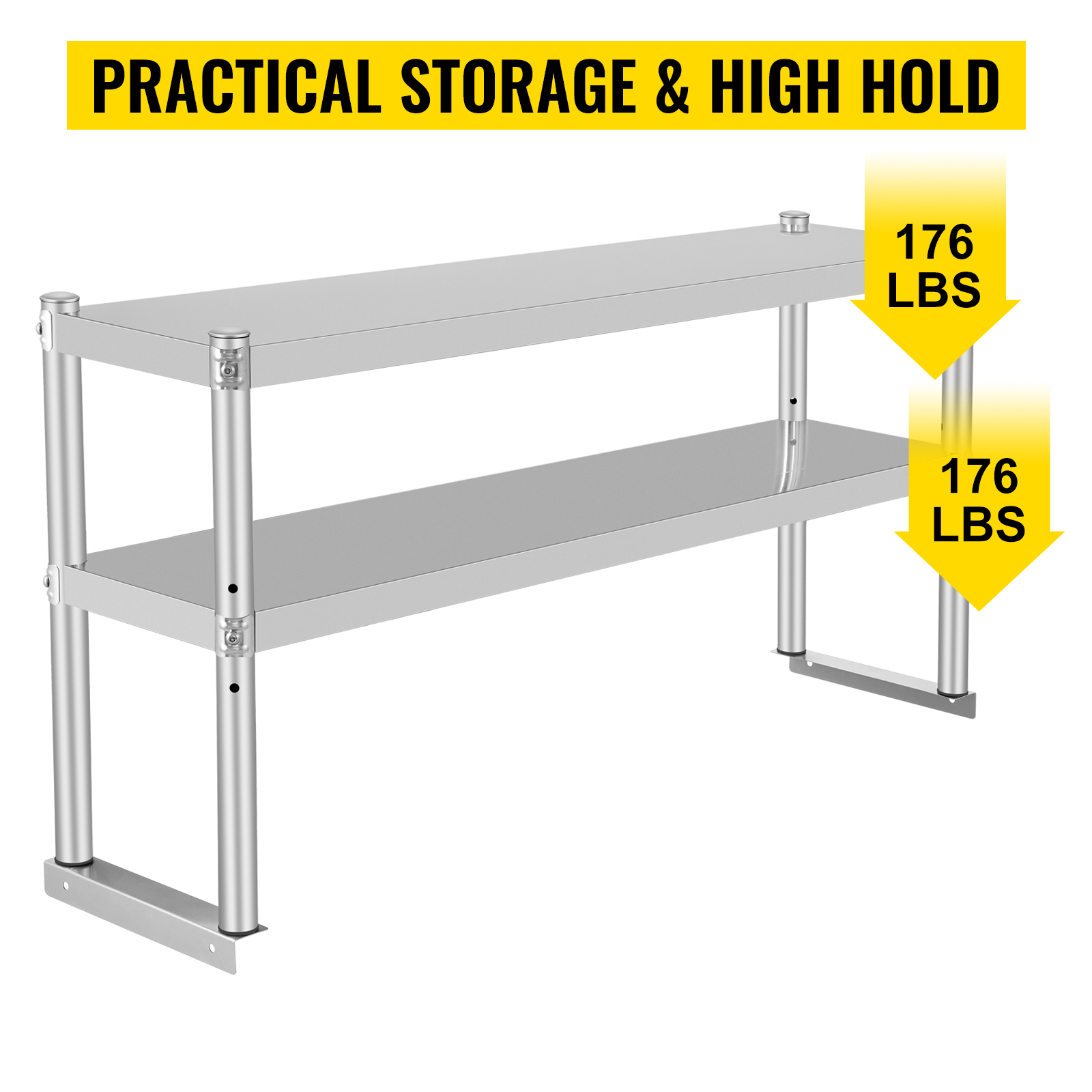 VEVOR Double Overshelf, Double Tier Stainless Steel Overshelf, 48 x 12 ...