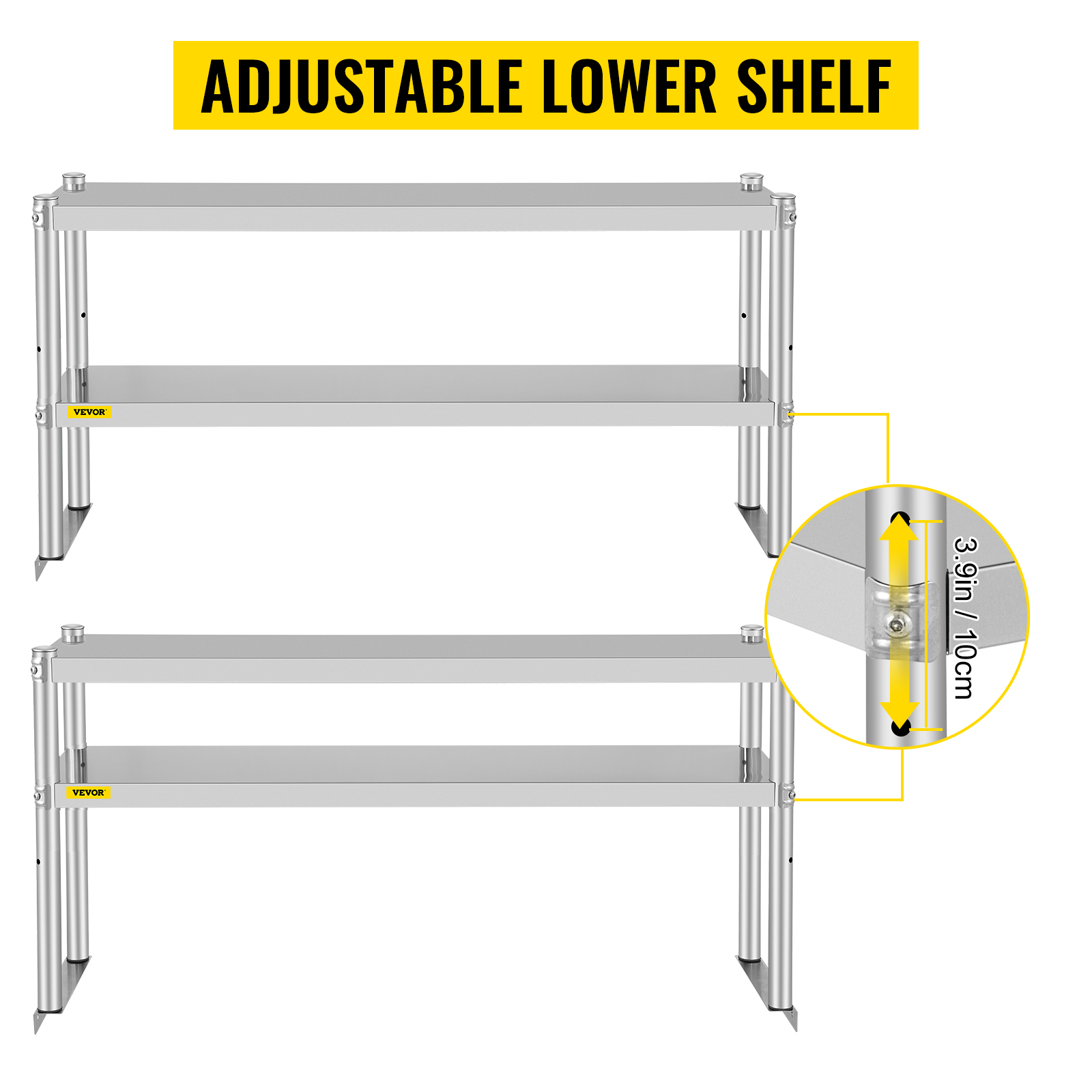 VEVOR Double Overshelf, Double Tier Stainless Steel Overshelf, 48 x 12 ...