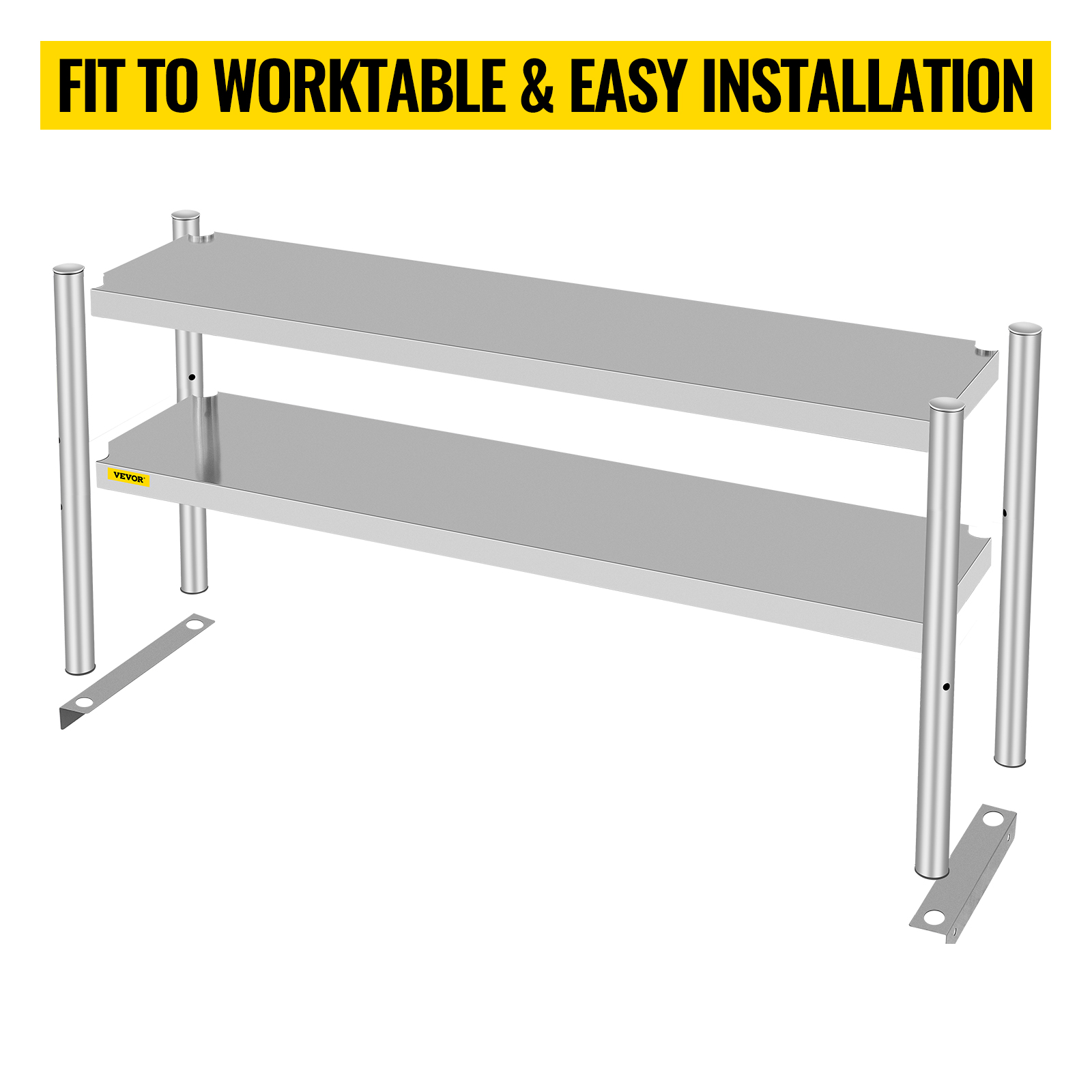 VEVOR Double Overshelf, Double Tier Stainless Steel Overshelf, 48 x 12 ...