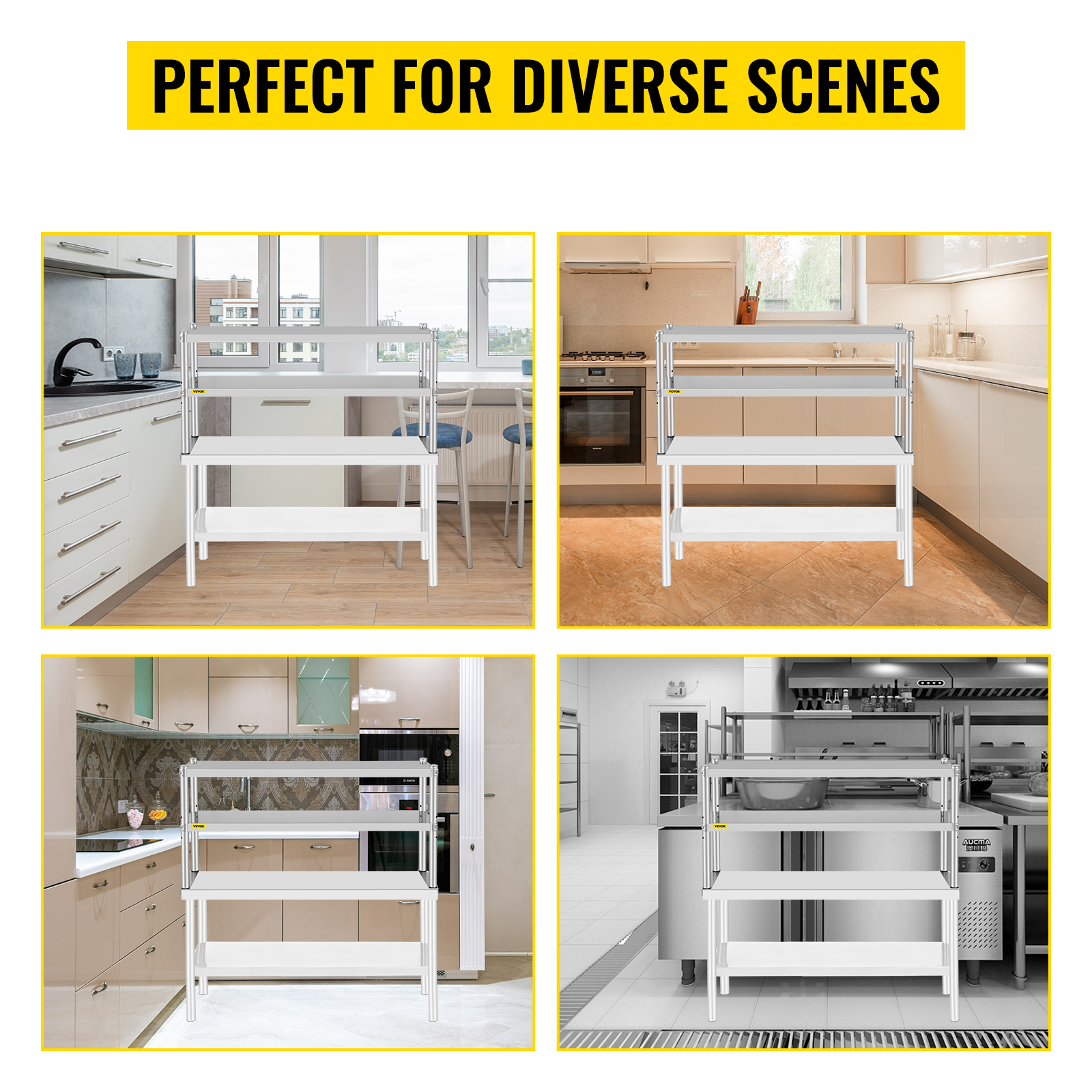 VEVOR Double Overshelf, Double Tier Stainless Steel Overshelf, 48 x 12 ...