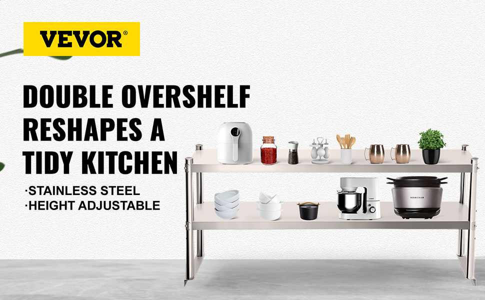 VEVOR Double Overshelf, Double Tier Stainless Steel Overshelf, 60 in ...