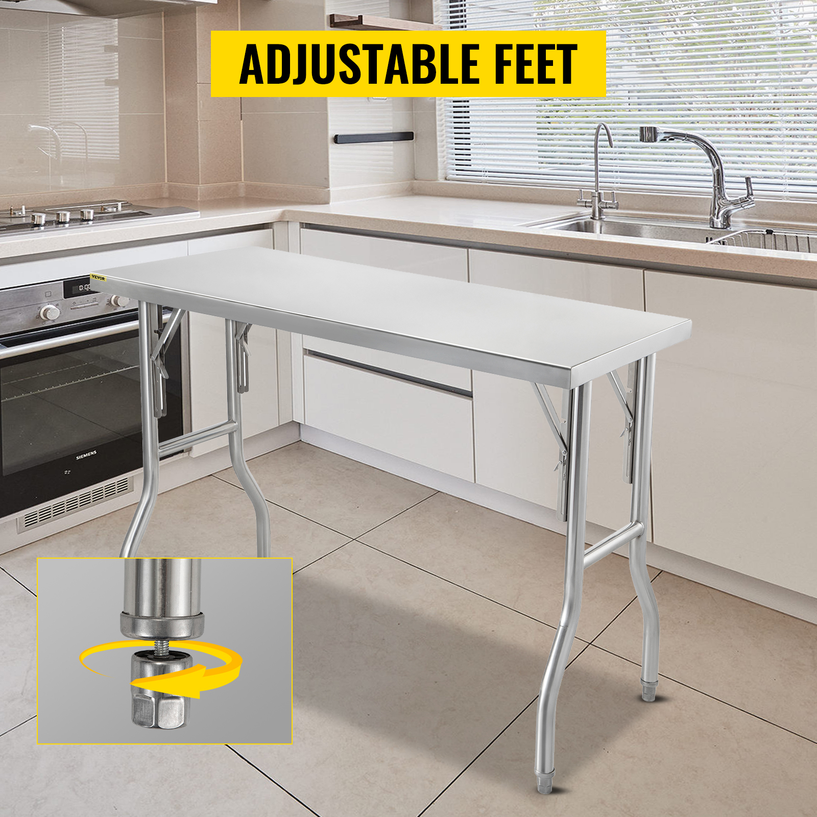 VEVOR 48 x 30 Inch Folding Commercial Prep Table Commercial Worktable ...