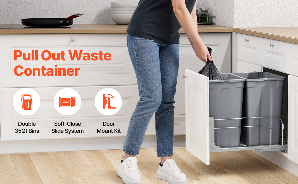 Double Pullout Waste Container Kitchen Trash Can with Soft Close Grey ...