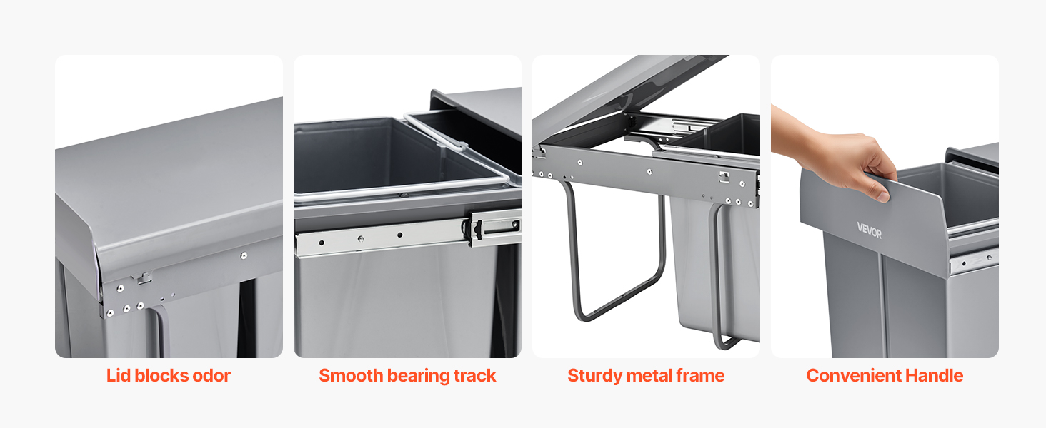 VEVOR Double 20Lx2 Pullout Waste Container Under Cabinet Kitchen Bin ...