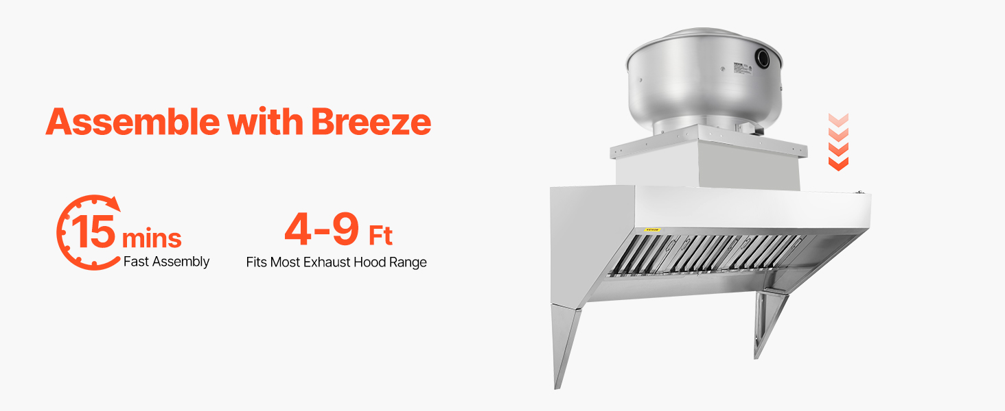VEVOR Restaurant Hood Exhaust Fan 2200 CFM 560W Upblast Commercial High ...