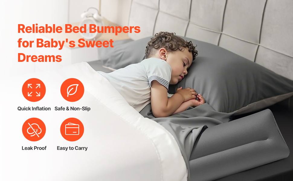 VEVOR Bed Bumper for Toddlers 52-inch Inflatable Bed Guard Rail with ...