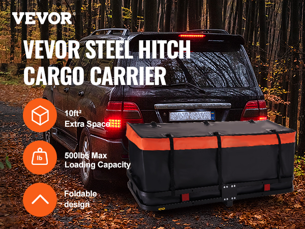 VEVOR Hitch Cargo Carrier, 60 x 24 x 6 in Folding Trailer Hitch Mounted ...