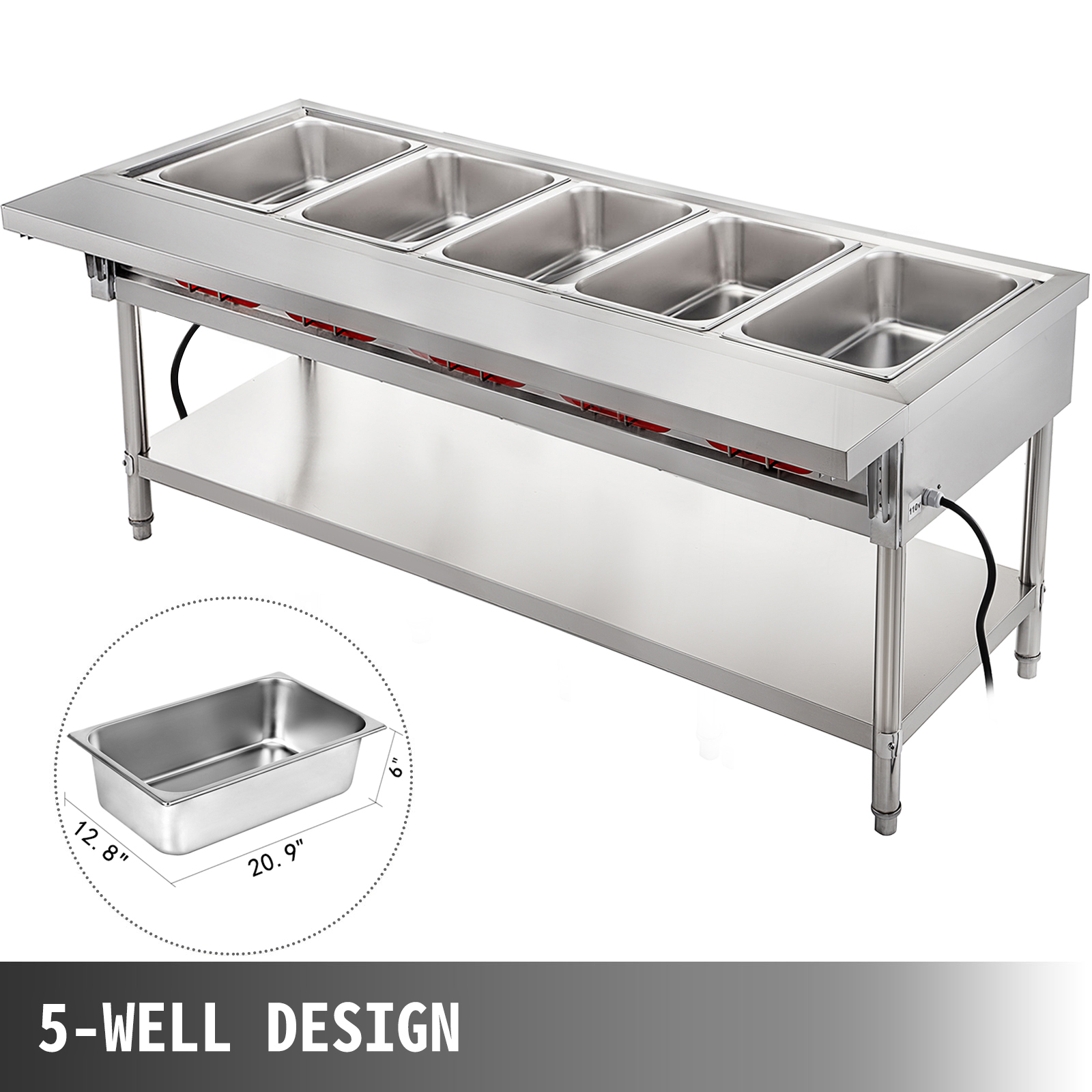 VEVOR Commercial Electric Food Warmer 5 Pot Steam Table Food Warmer 18 ...