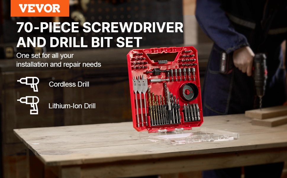 VEVOR Drill Bit Set 70 PCS Screwdriver Bit Set with Carrying Case Multi ...