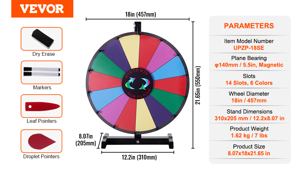 VEVOR 18 inch Spinning Prize Wheel, 14 Slots Tabletop Spinner, Heavy ...