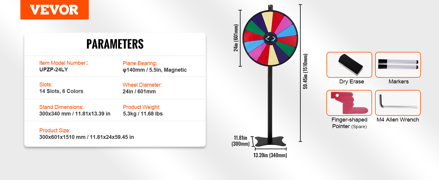 VEVOR 24 inch Spinning Prize Wheel, 14 Slots Spinning Wheel, Roulette ...
