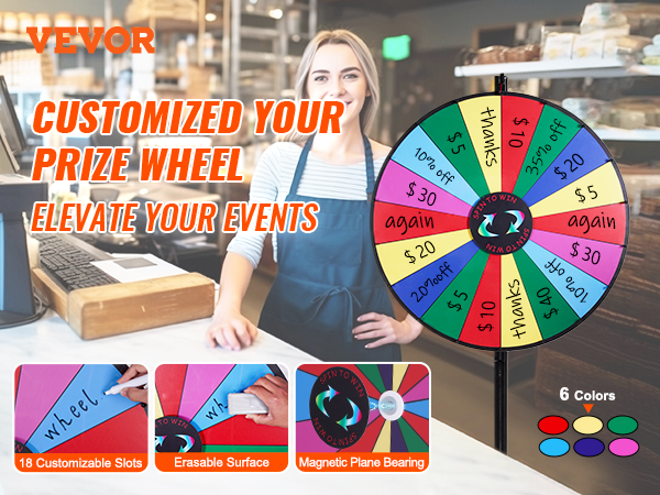 VEVOR 36 inch Spinning Prize Wheel, 18 Slots Spinning Wheel, Roulette ...