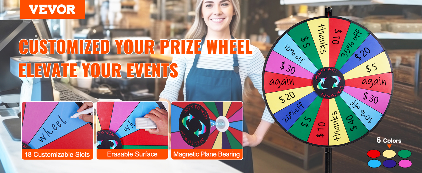 VEVOR 36 inch Spinning Prize Wheel, 18 Slots Spinning Wheel, Roulette ...