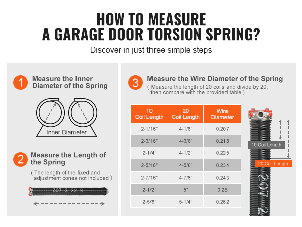 VEVOR Garage Door Torsion Springs, Pair of 0.207 x 2 x 22inch, 16000 ...