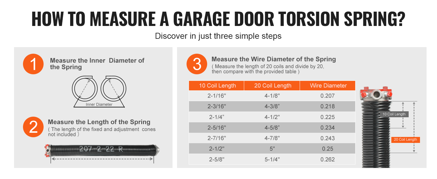 VEVOR Garage Door Torsion Springs, Pair of 0.207 x 2 x 22inch, 16000 ...