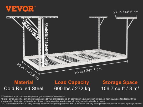VEVOR Overhead Garage Storage Rack, 48x96 inch Garage Ceiling Storage ...