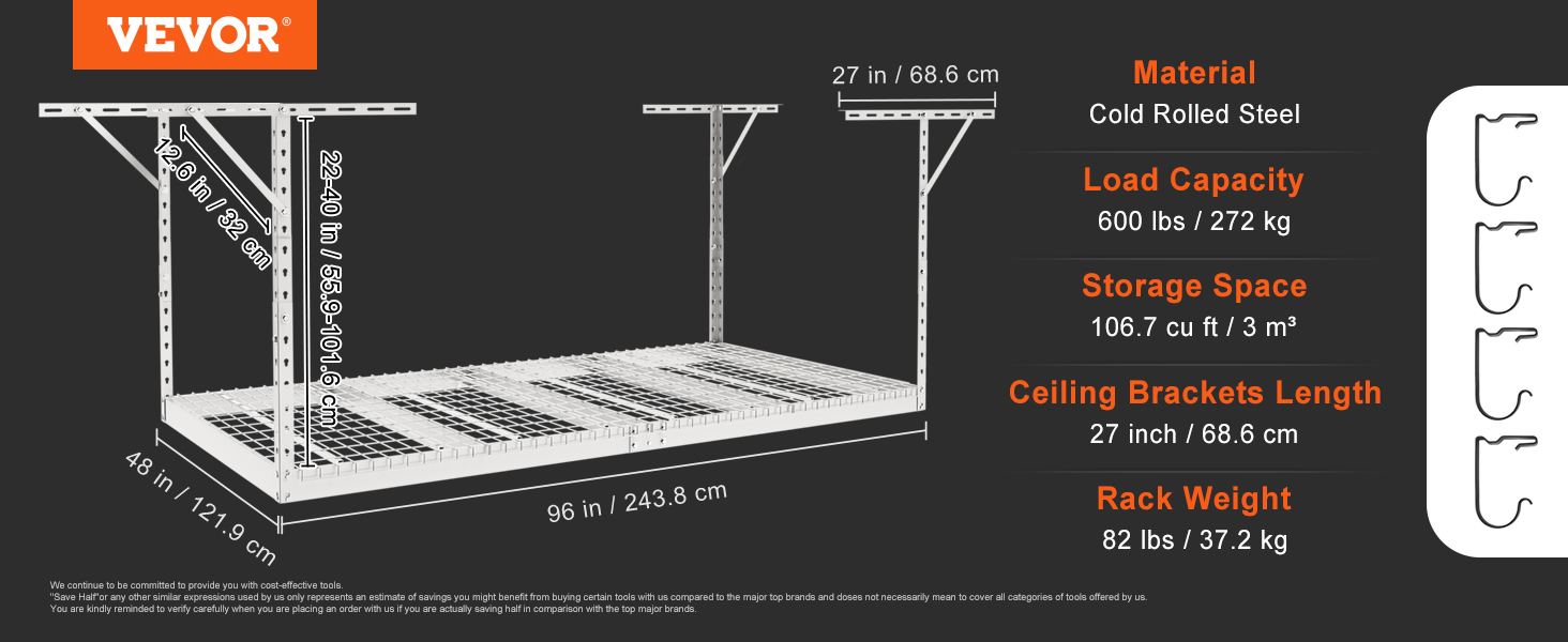 VEVOR Overhead Garage Storage Rack, 48x96 inch Garage Ceiling Storage ...