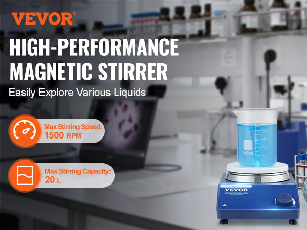 VEVOR Magnetic Stirrer, 0-1500 RPM Stir Plate with Adjustable Speed ...
