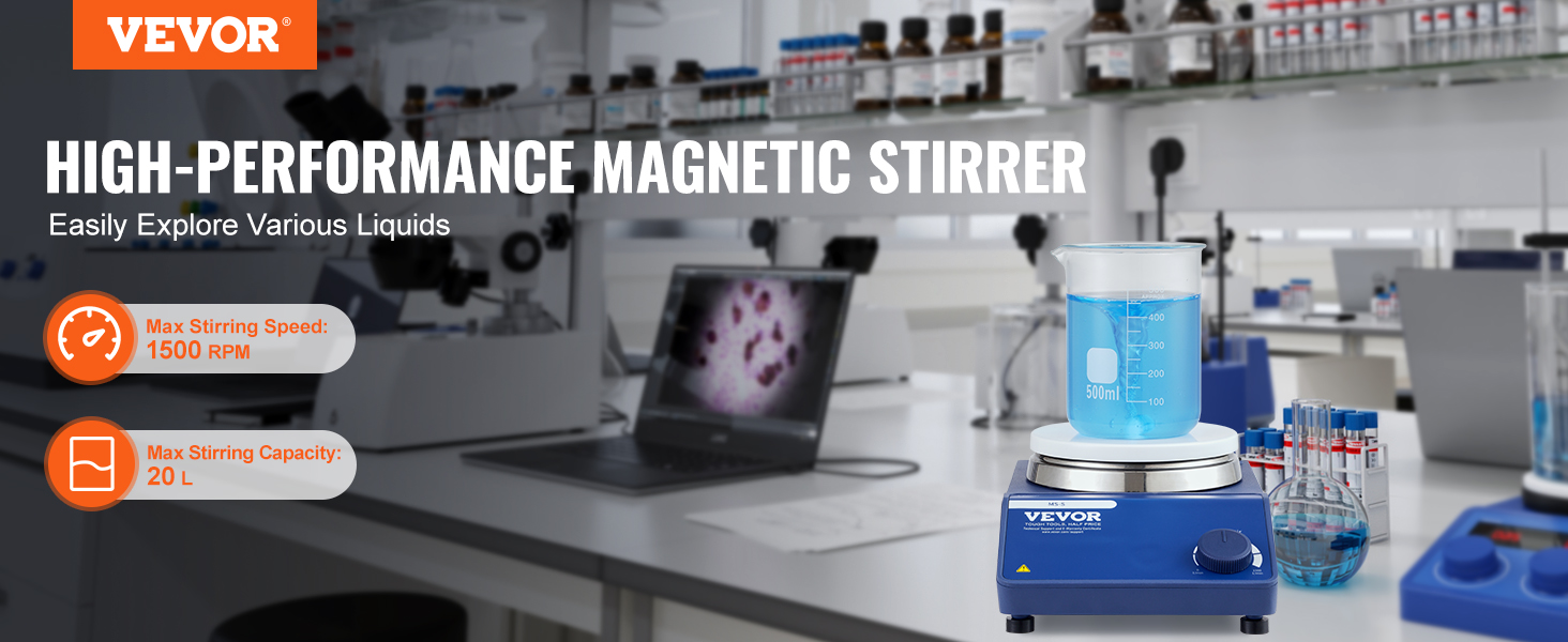 VEVOR Magnetic Stirrer, 0-1500 RPM Stir Plate with Adjustable Speed ...