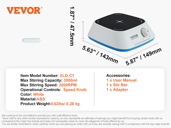 VEVOR Magnetic Stirrer, 0-2000 RPM Stir Plate with Adjustable Speed ...