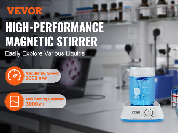VEVOR Magnetic Stirrer, 0-2000 RPM Stir Plate with Adjustable Speed ...