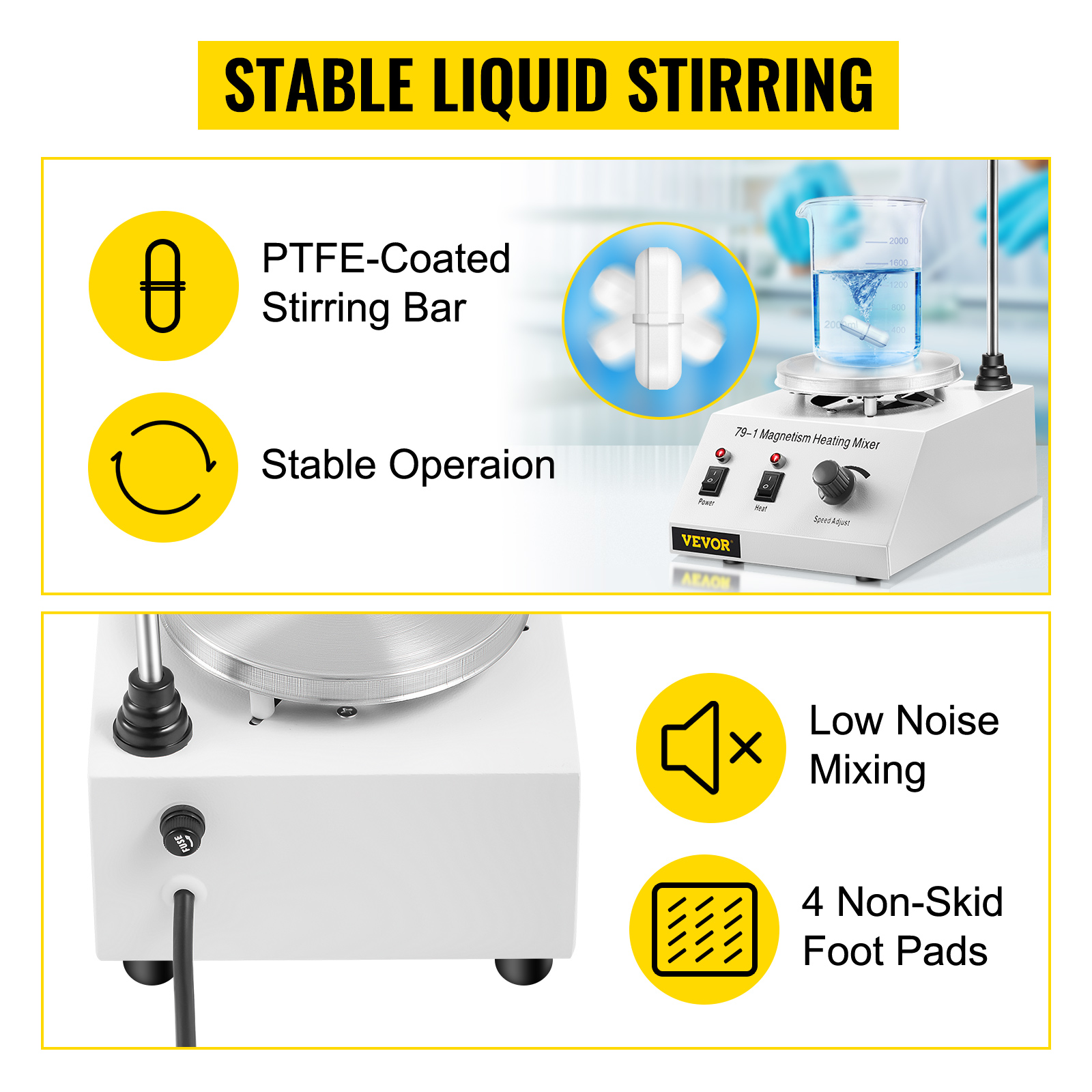 VEVOR Magnetic Stirrer 250W 158℉/70℃ Heating Hot Plate with Magnetic ...
