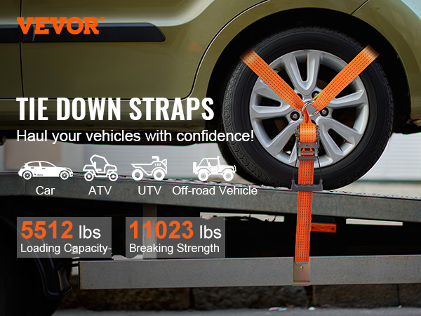 VEVOR Car Tie Down Straps Kit, Lasso Style 2" x 120" Tire Straps, 5512 ...