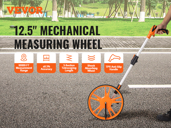 VEVOR Measuring Wheel in Feet, 12.5 in Wheel Diameter, 39.37-15.75 in ...